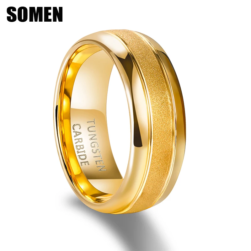 Somen Men Ring Tungsten Carbide Ring Gold Silver Color Frosted 8mm For ...