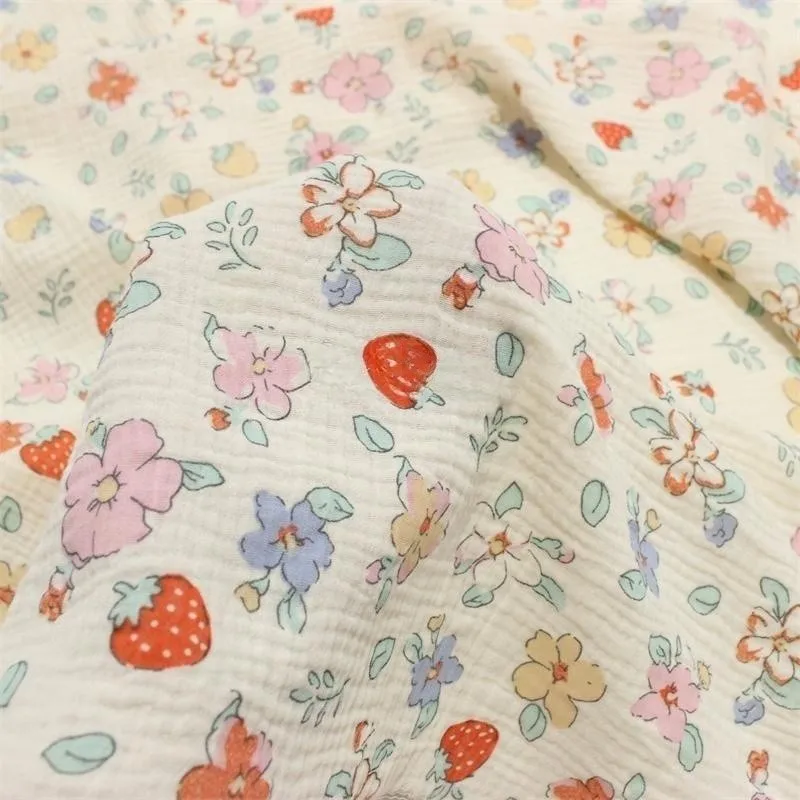 135x50cm-Double-Layer-Gauze-Cotton-Crepe-Sewing-Fabric-Strawberry ...