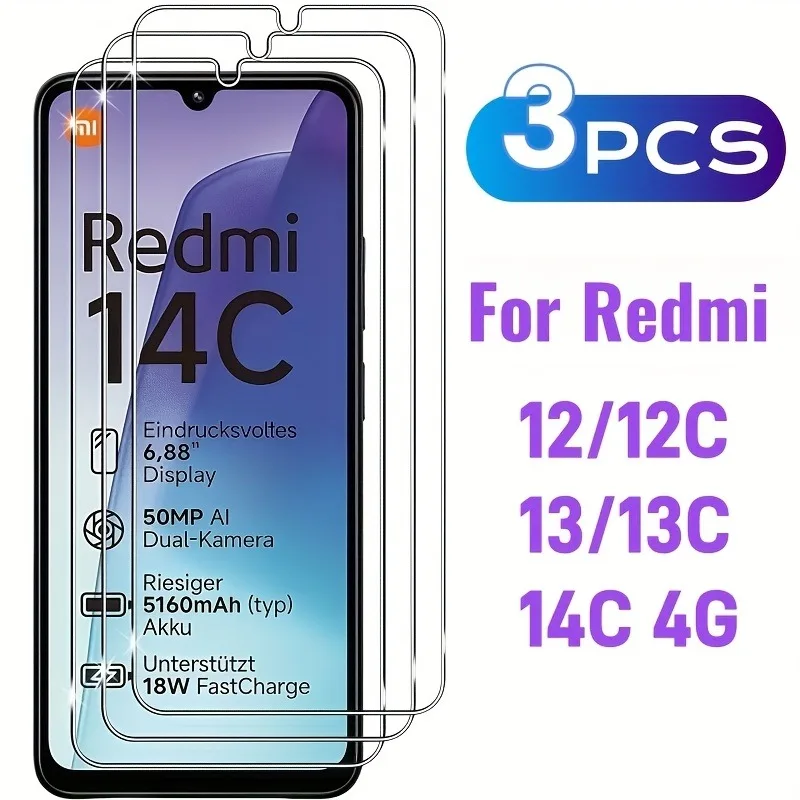 3Pcs Tempered Glass Screen Protector Suitable for Xiaomi Redmi 15C 14C ...