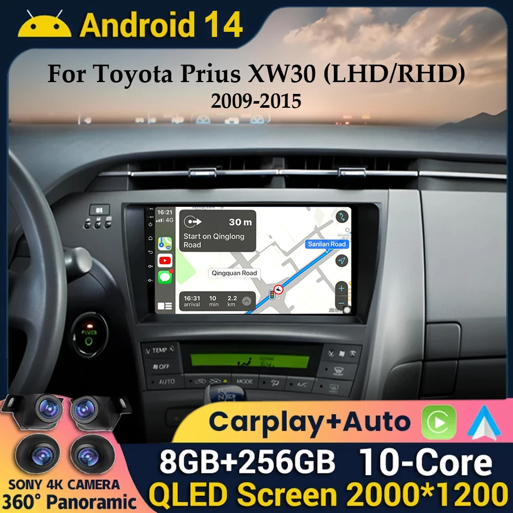 Android-14-Carplay-Auto-WIFI-4G-For-Toyota-Prius-XW30-2009-2010-2011 ...