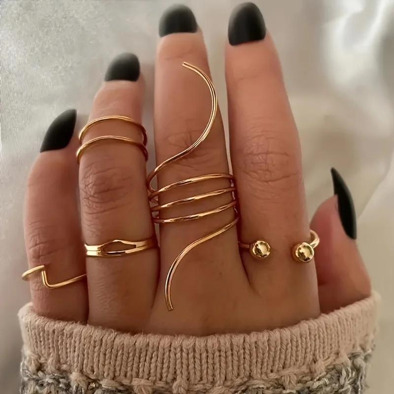 5-Pieces-of-Minimalist-Fashionable-Irregular-Gold-Women-s-Ring-Set ...