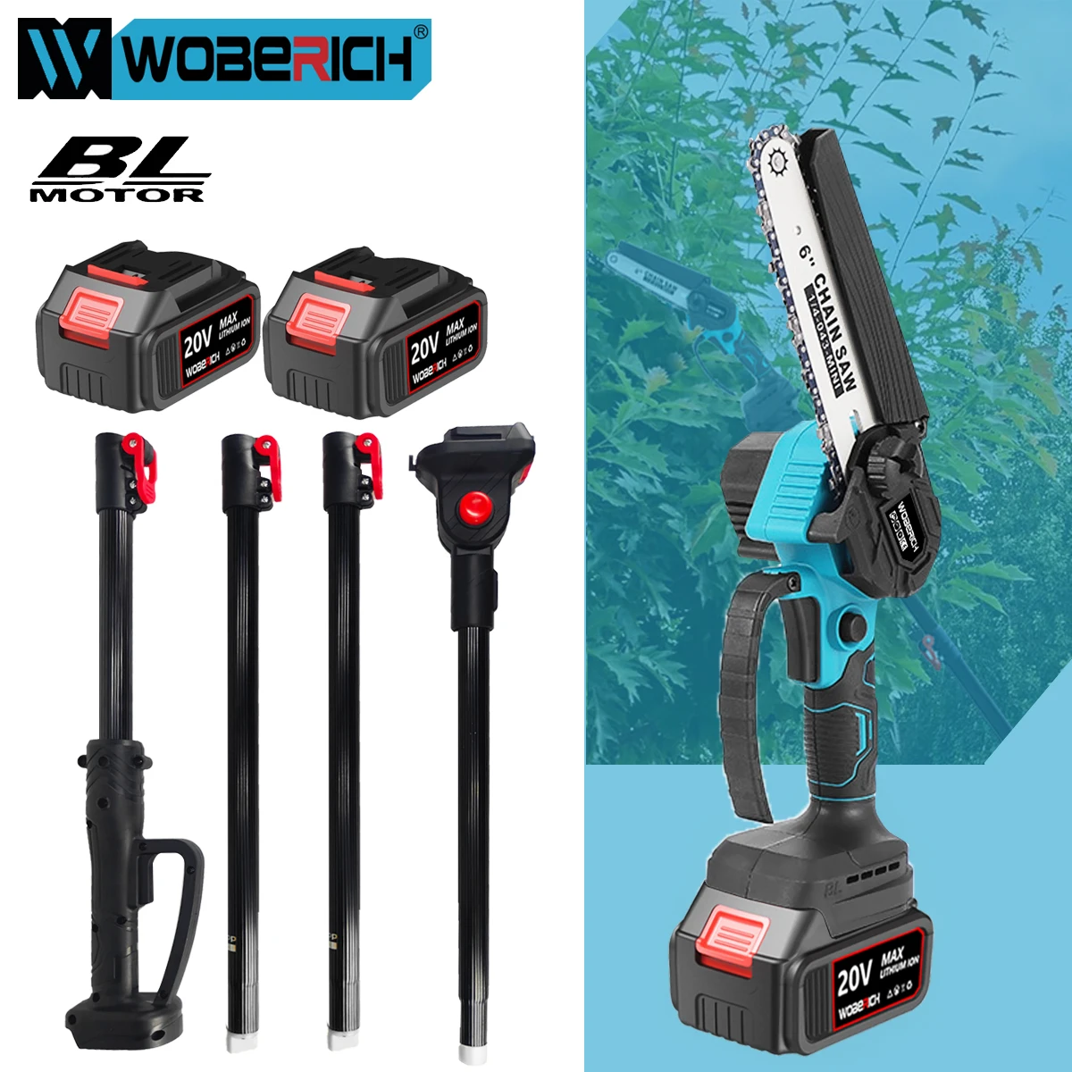 WOBERICH Brushless Electric Chain Saw Extension Pole Portable Tree ...