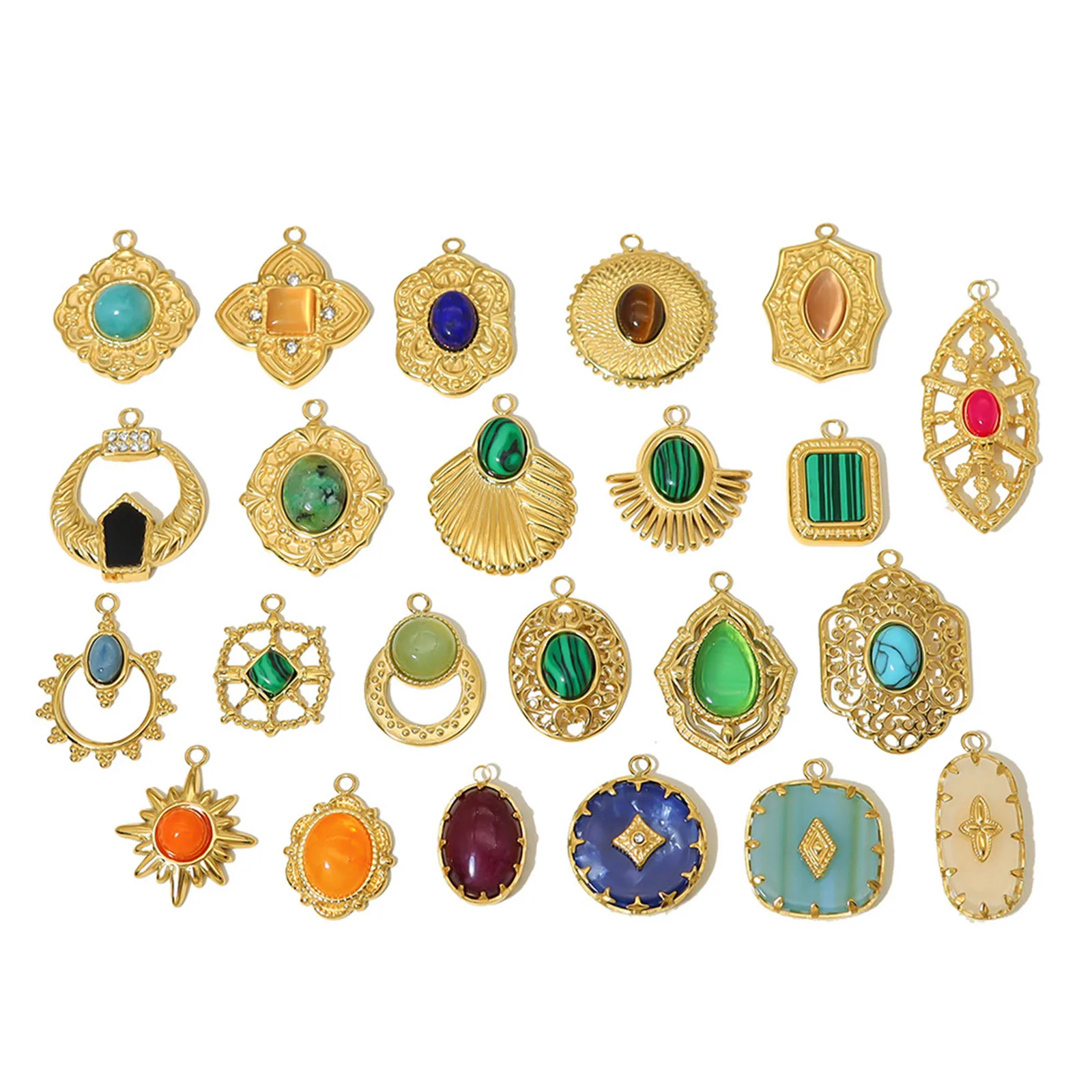 Bohemian-Natural-Stone-Boho-Charms-Stainless-Steel-Multicolor-Fan ...