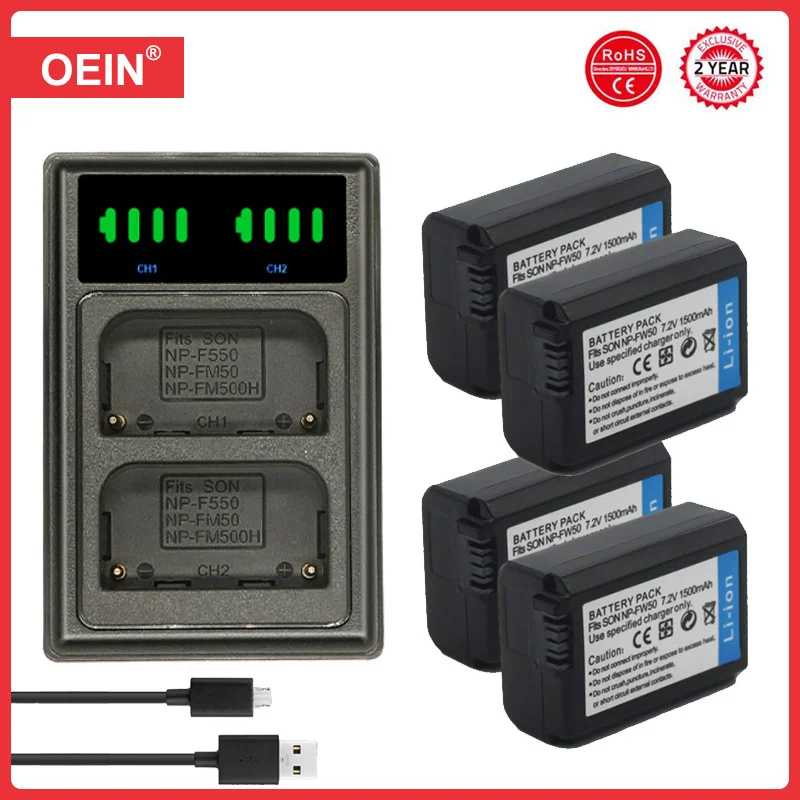 4X-2000mAh-NP-FW50-NP-FW50-Battery-LED-USB-Dual-Charger-for-Sony-A6000 ...