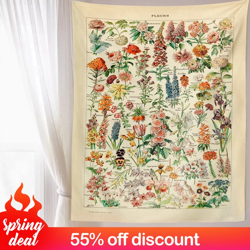 Mushroom Tapestry Wall Hanging Botanical Print Floral Illustration ...