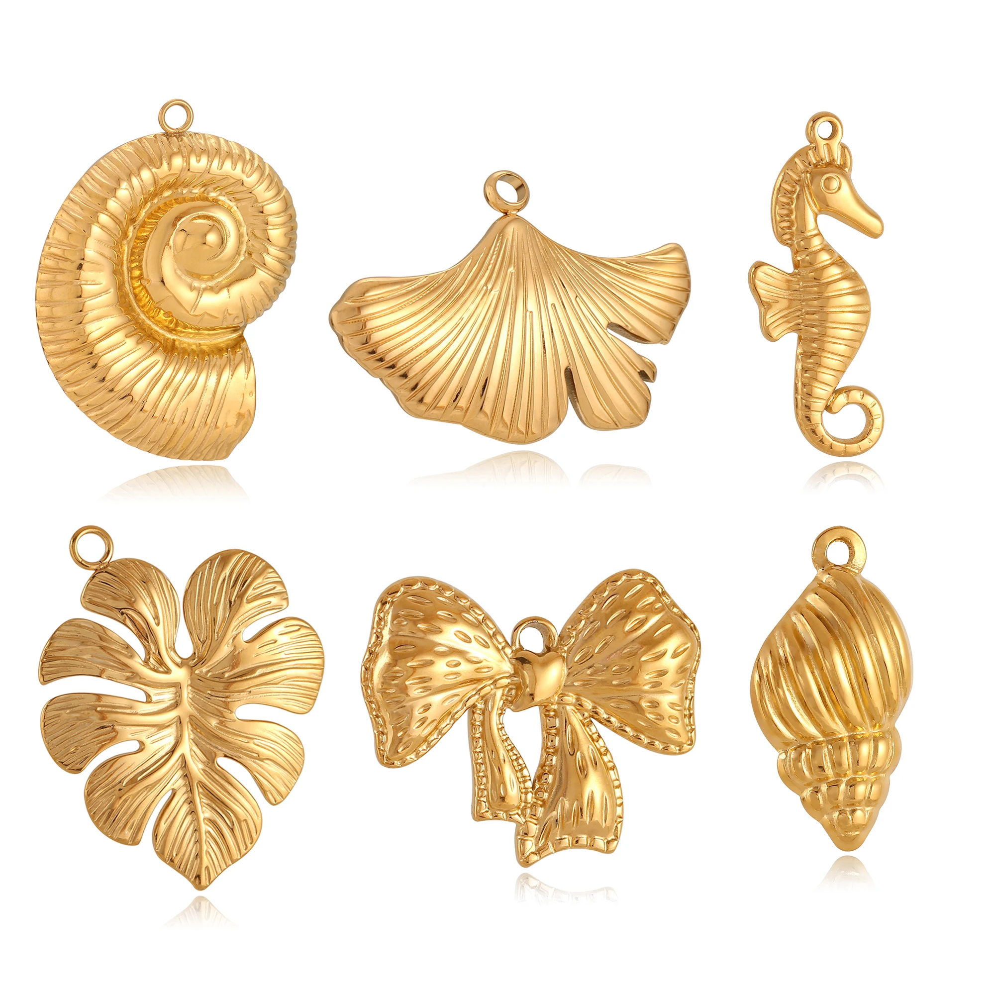 3Pcs Big Size Monstera Leaf/Conch/Shell Charms Stainless Steel Ocean ...