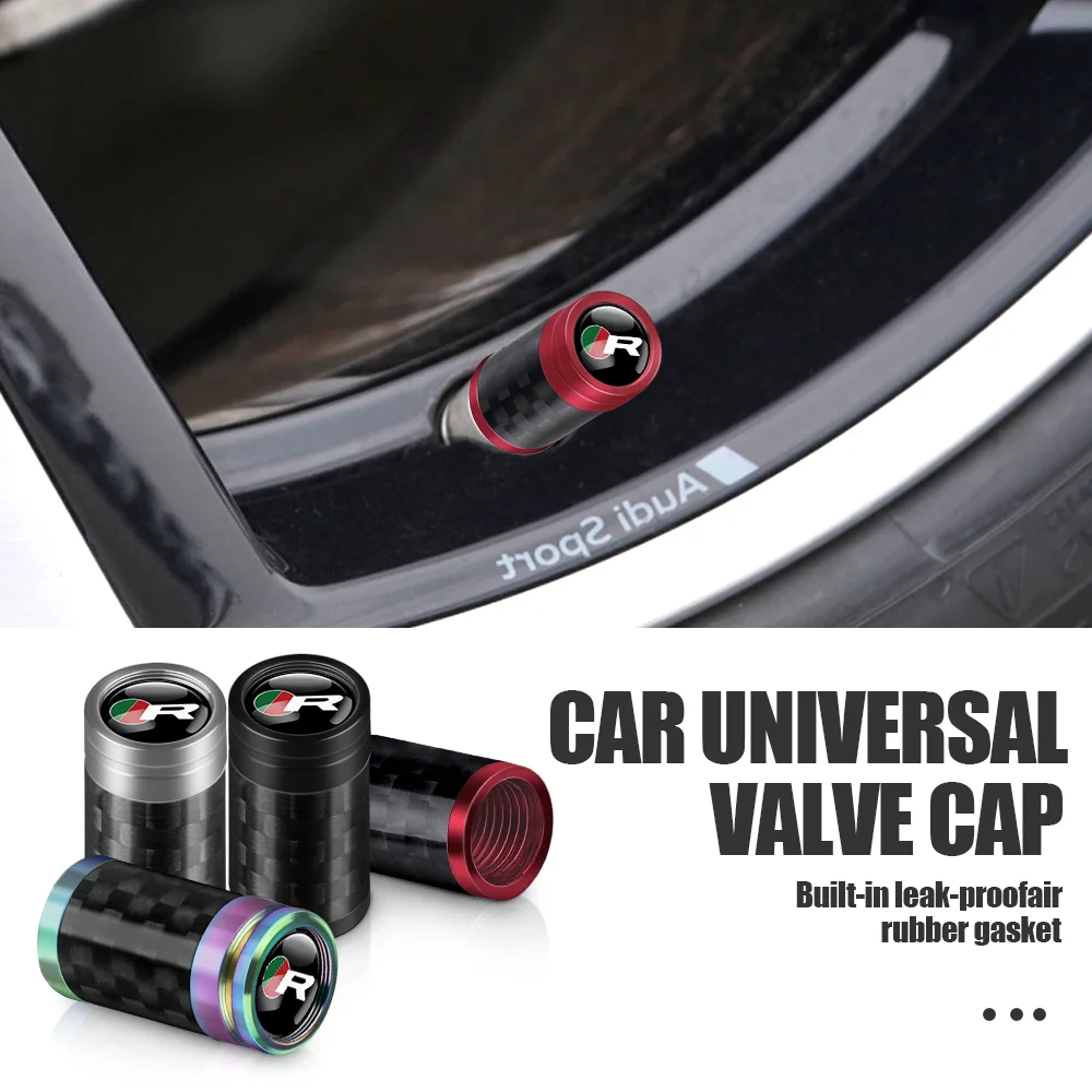 4PCS Carbon Fiber Metal Car R Badge Wheel Tires Valve Caps Auto ...