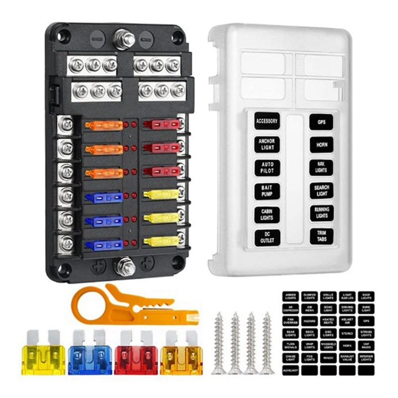 12 Way Blade Fuse 12V 32V Car Boat Fuse Box Holder With Power Panel ...
