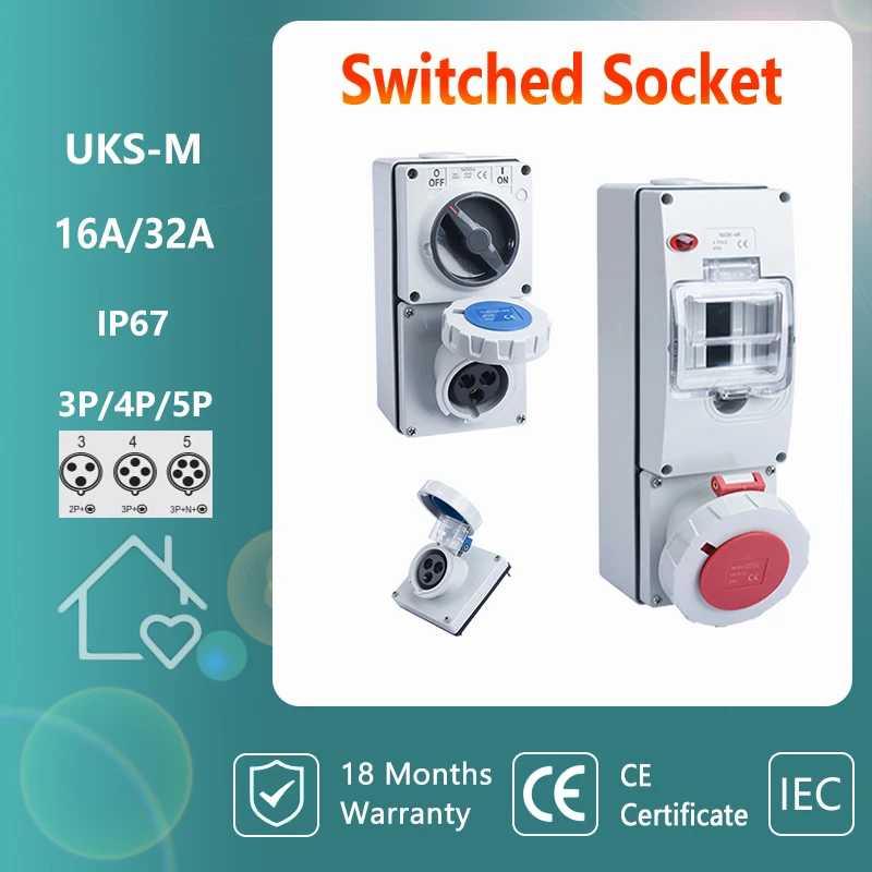 IP67-Waterproof-5Pin-32A-Cee-Socket-On-Off-Switch-CEE-Outlet-Wall-Mount ...