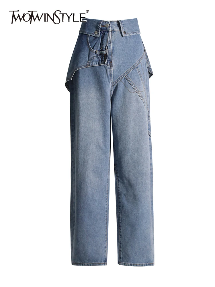 TWOTWINSTYLE-Streetwear-Casual-Jeans-For-Women-High-Waist-Full-Length ...