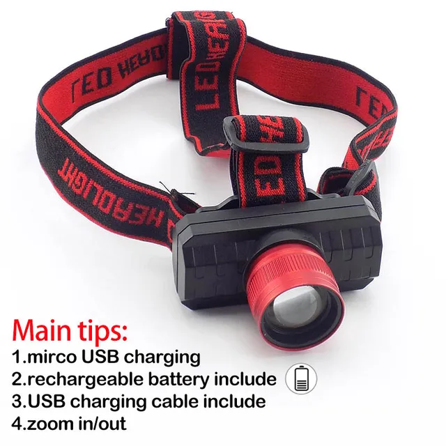 Lámparas Para Cascos De Construccion Zoomable LED Headlamp With Built ...