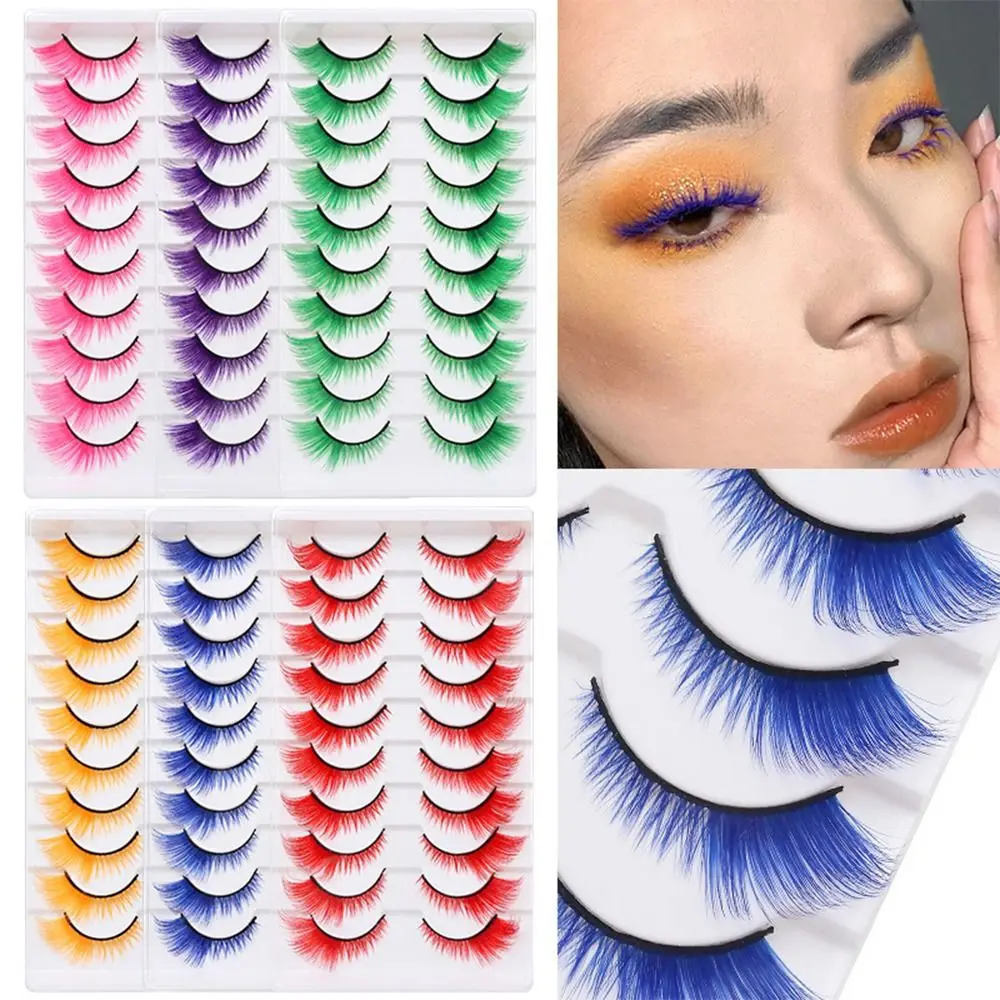 10 Pairs Dramatic Look Colored Lashes Red Green Pink Blue Yellow ...