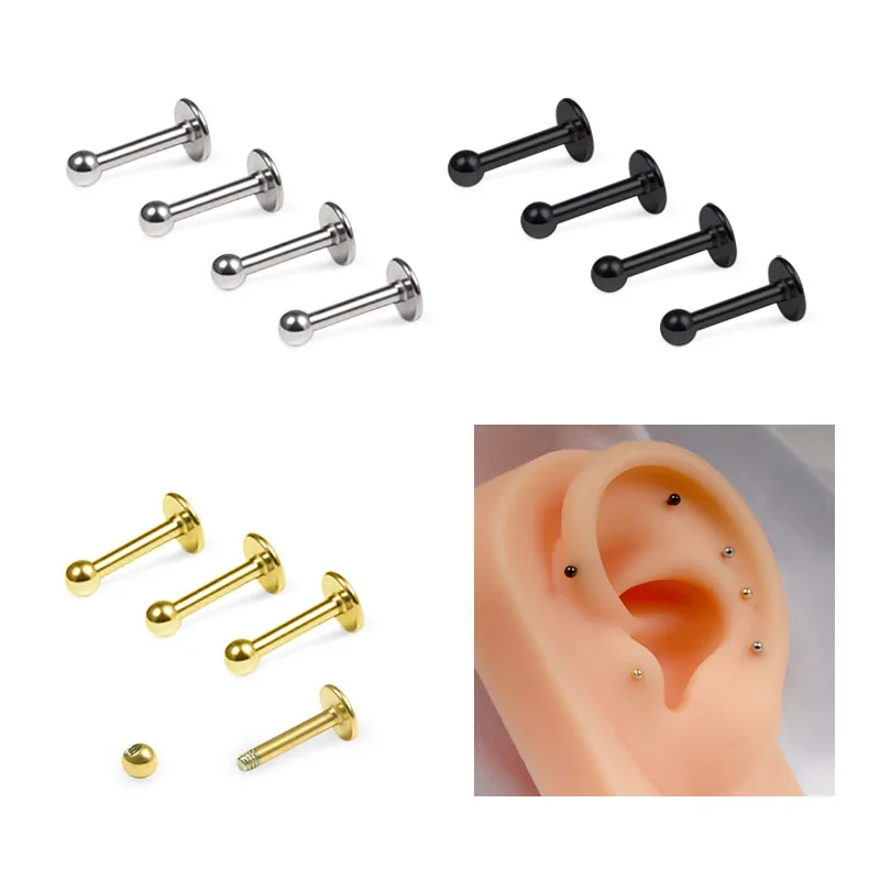 4PCS 2mm Front Helix Earrings Screw Ball Cartilage Ear Studs Surgical ...