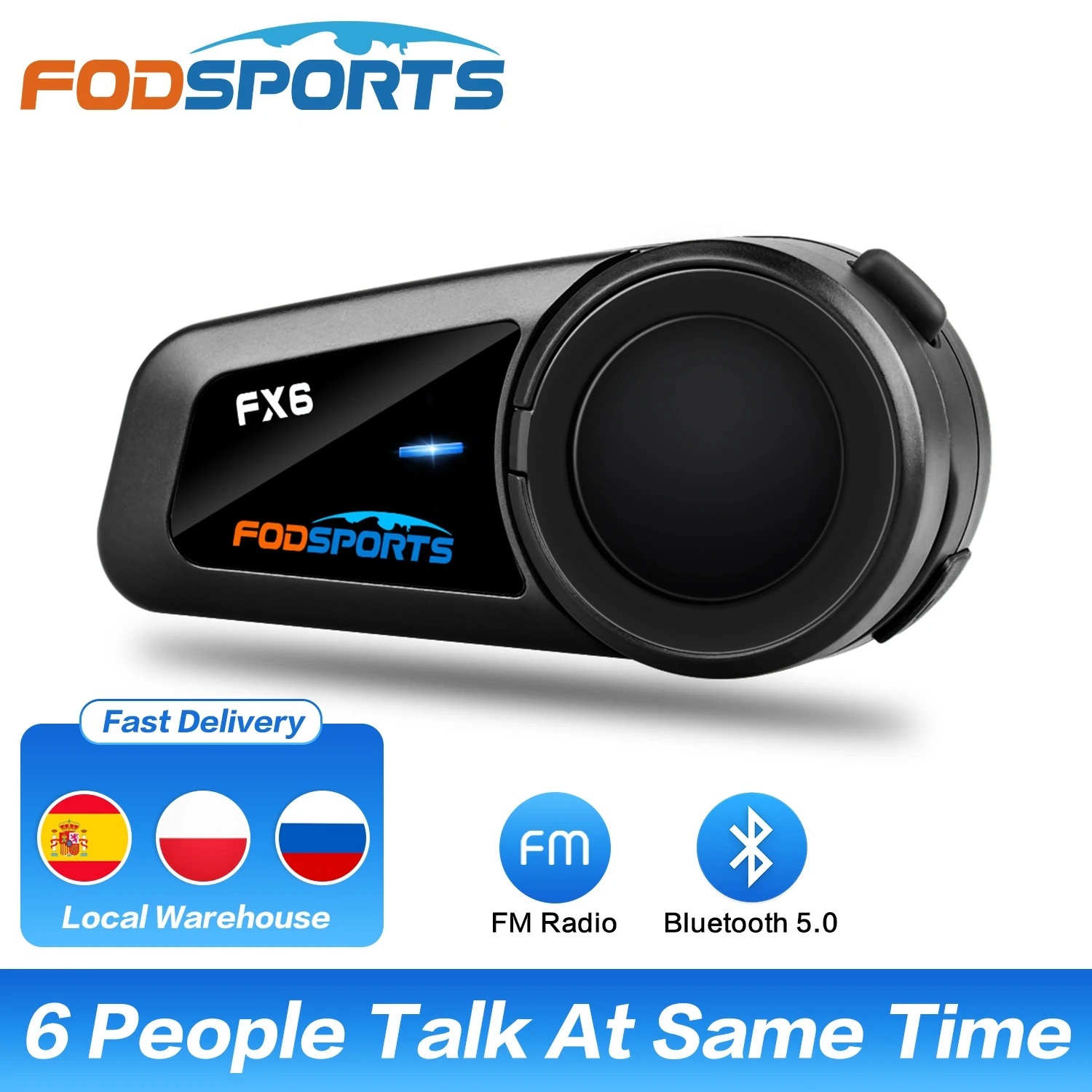 Fodsports FX6 Helmet Intercom 6 Rider Group BT 5.0 Interphone ...