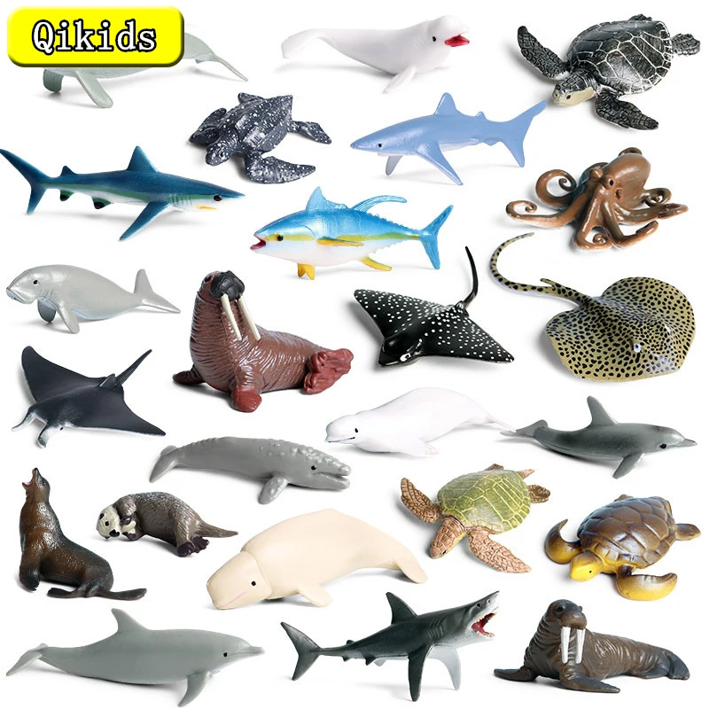 Realistic Mini Sea Animal Figures Dolphin Sharks Whales Octopus Turtle ...