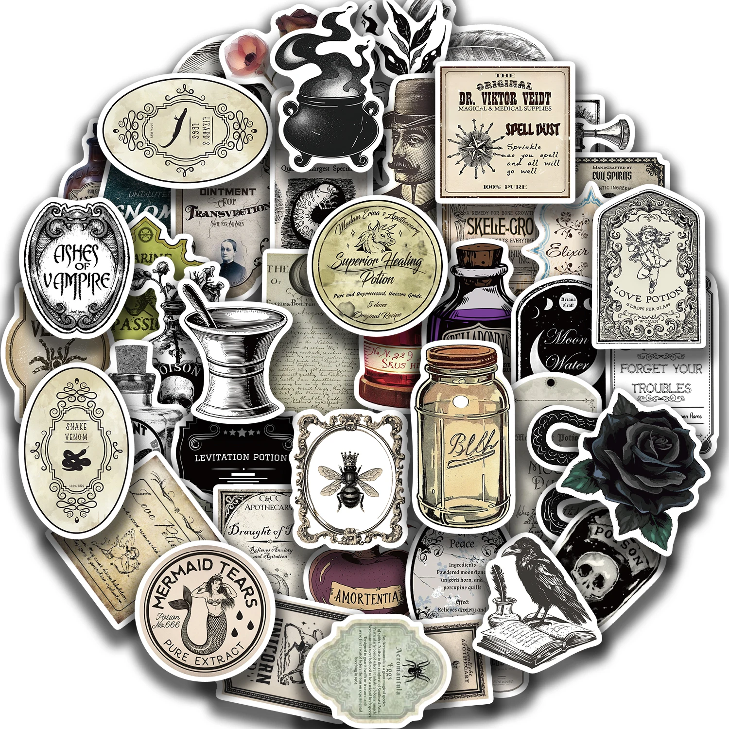 50PCS-Gothic-Apothecary-Potions-Stickers-DIY-Bottle-Labels-Decals-Retro ...