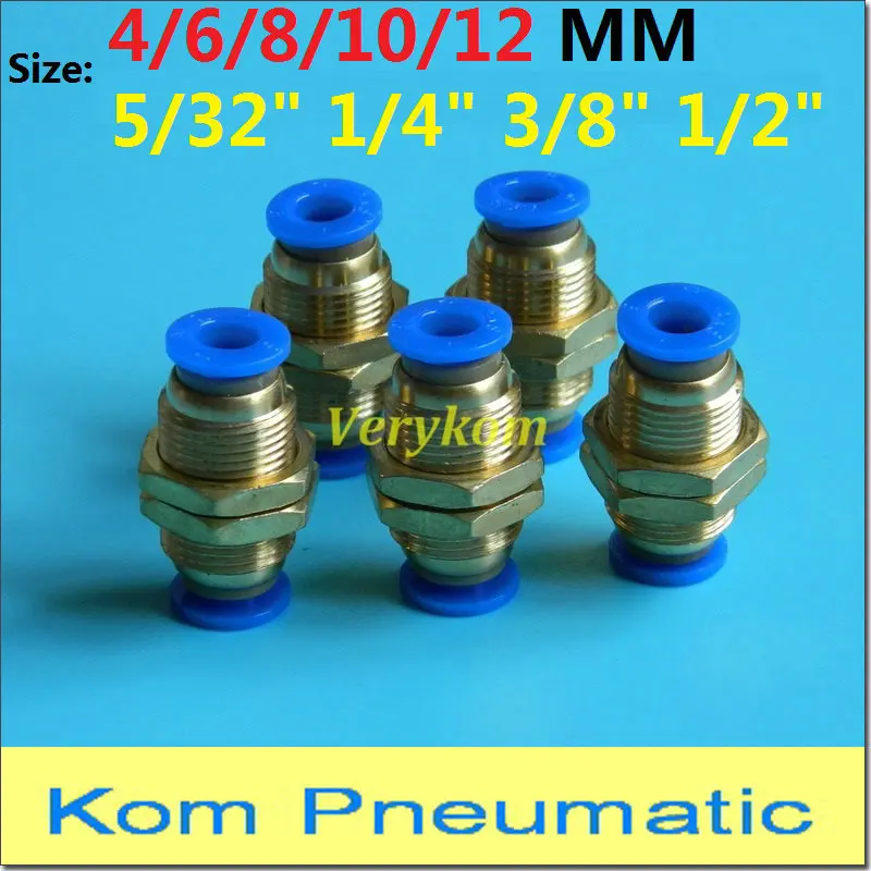 5X Pneumatic Bulkhead Union Air Fitting Tube To Tube One-Touch ...