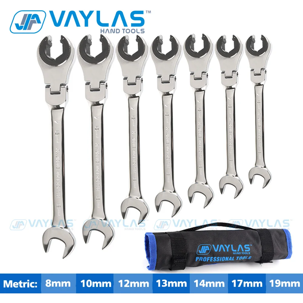 7-Piece-Open-Flex-head-Flare-Nut-Ratcheting-Wrench-Set-Metric-Oil-Pipe ...