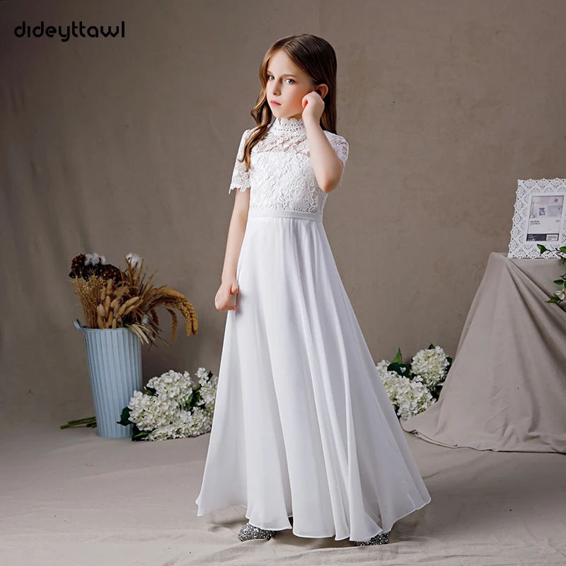 Dideyttawl-White-High-Neck-Chiffon-First-Communion-Dresses-2023-Lace ...