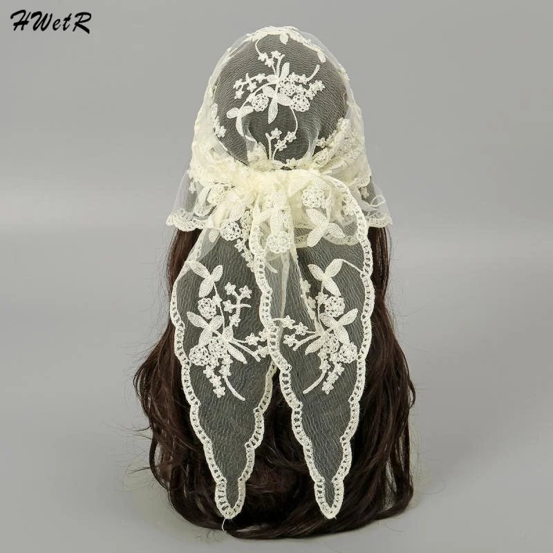 Hollow Out Triangle Lace Scarf Embroidery Solid Color Hair Scarf ...