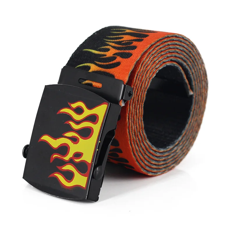 New Style Flame Print Belt Men Women Unisex Plain Webbing Belts High ...