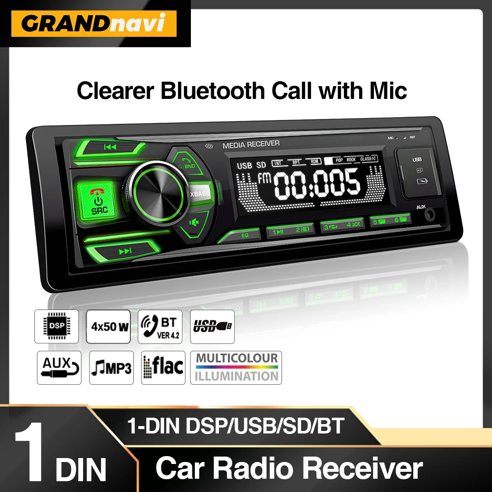 Grandnavi 1 Din MP3 Player Bluetooth Rádio Carro AUX IN FM USB Auto ...