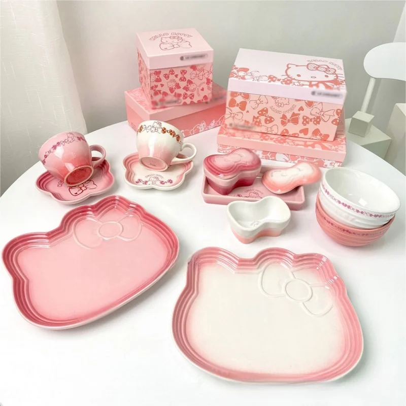 New-Sanrio-Hello-Kitty-Ceramic-Dinner-Plate-Tableware-Bow-Tie-Shaped ...
