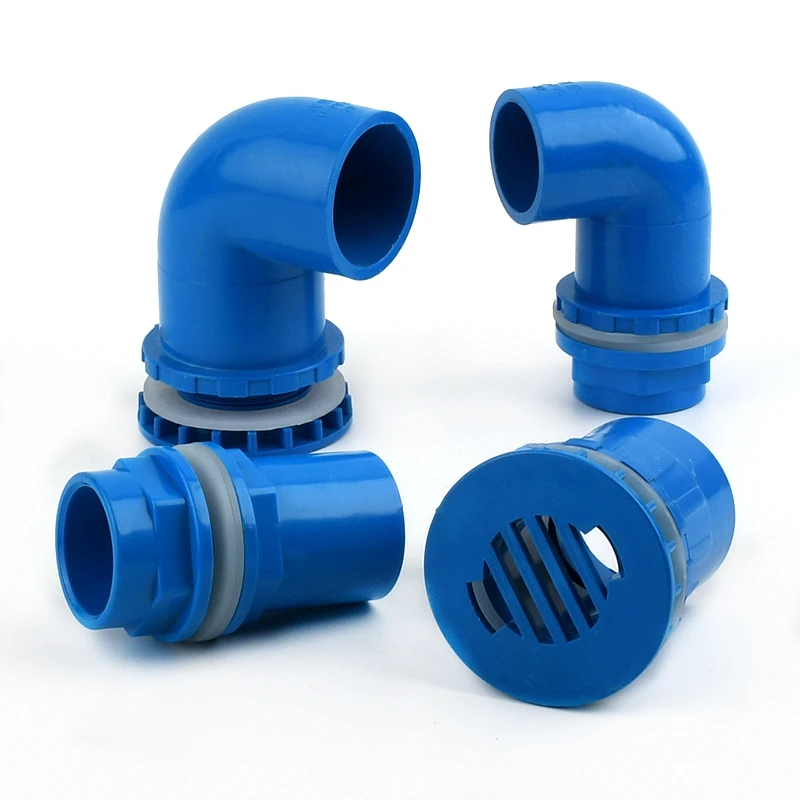 20 25 32 40 50mm Blue PVC 90° Elbow Drainage Connector Aquarium ...