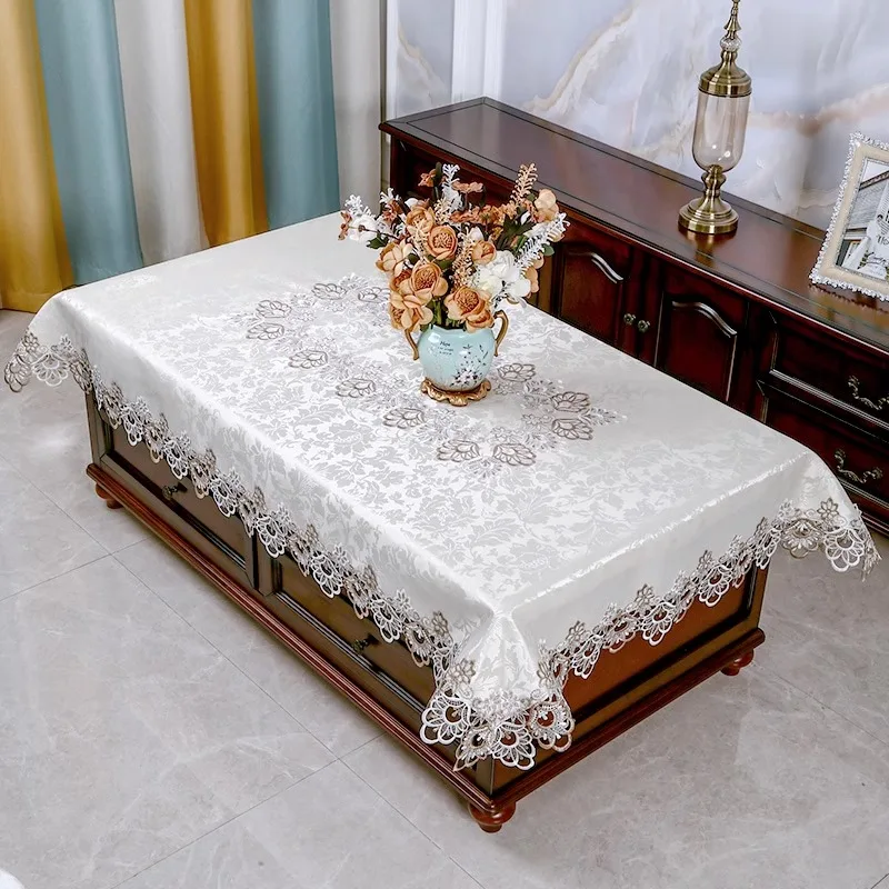 Tablecloth For Dining Table Cloth Round Beige Luxury Embroidery Lace ...