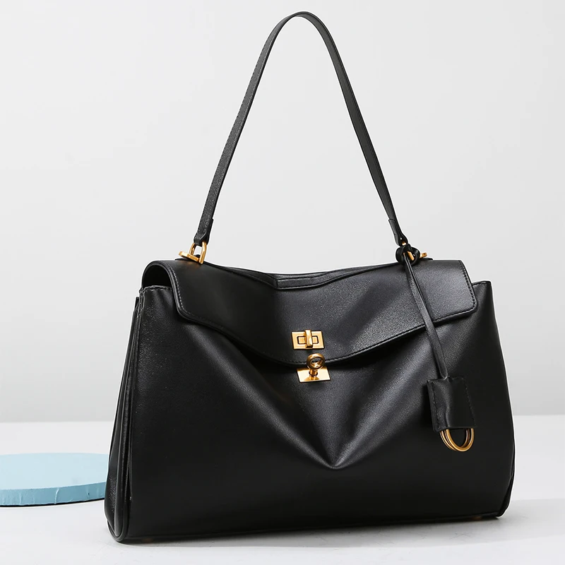 Luxury-Designer-New-High-quality-Genuine-Leather-Handbag-Silver-Black ...