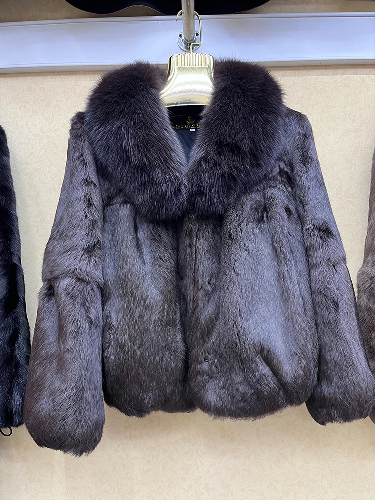 100-Genuine-Whole-Skin-Real-Rabbit-Fur-Coat-With-Luxury-Natural-Fox-Fur ...
