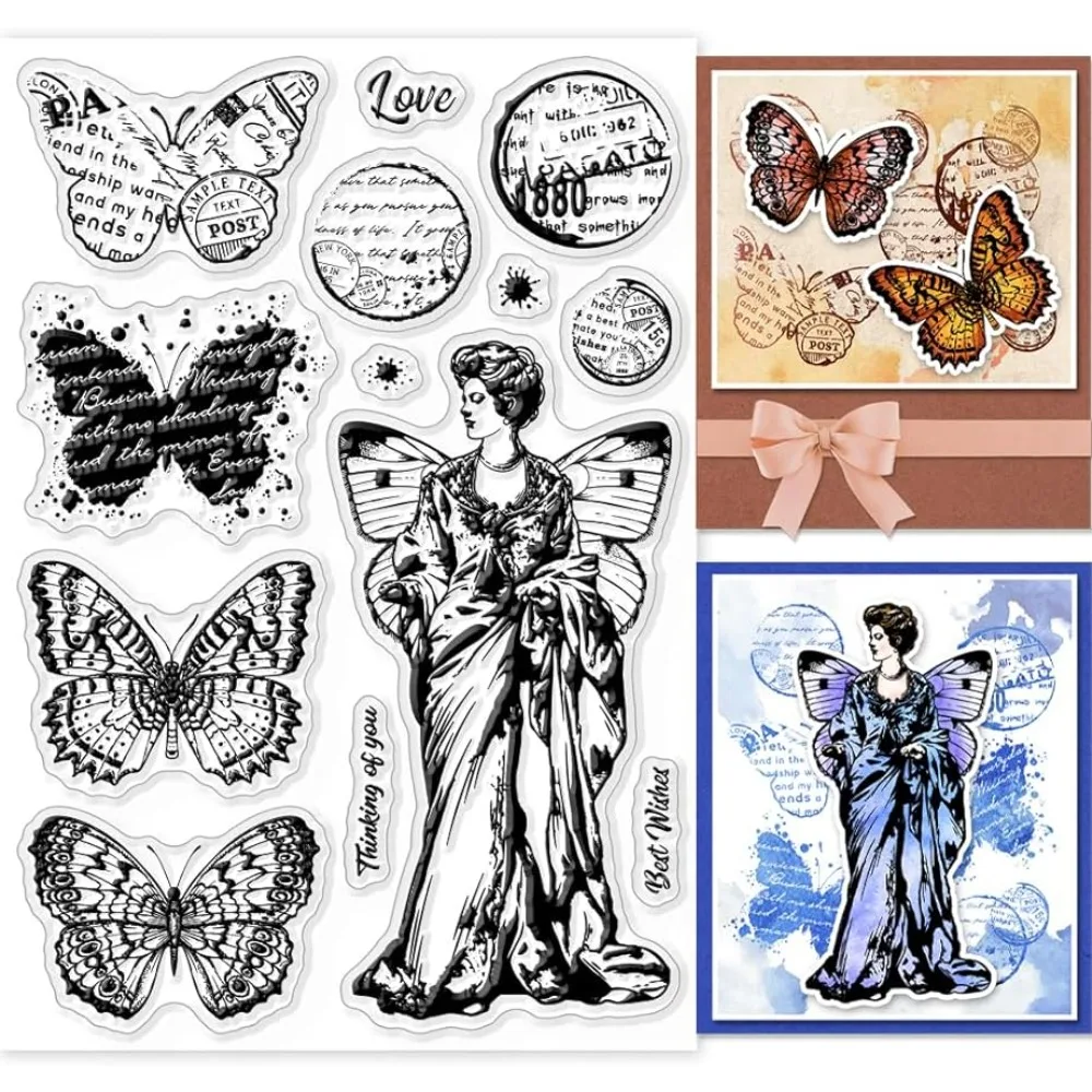 Vintage-Butterfly-Clear-Stamps-Butterfly-Lady-Decorative-Clear-Stamps ...