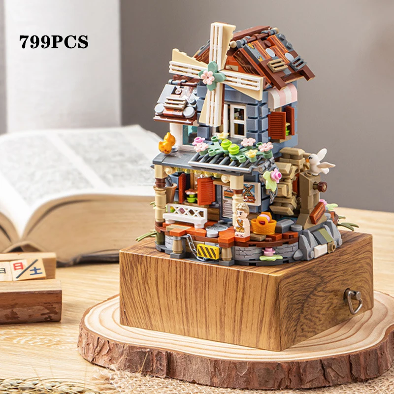 Creative-Windmill-Castle-Music-Box-Building-Block-LOZ-City-Castle-Model ...