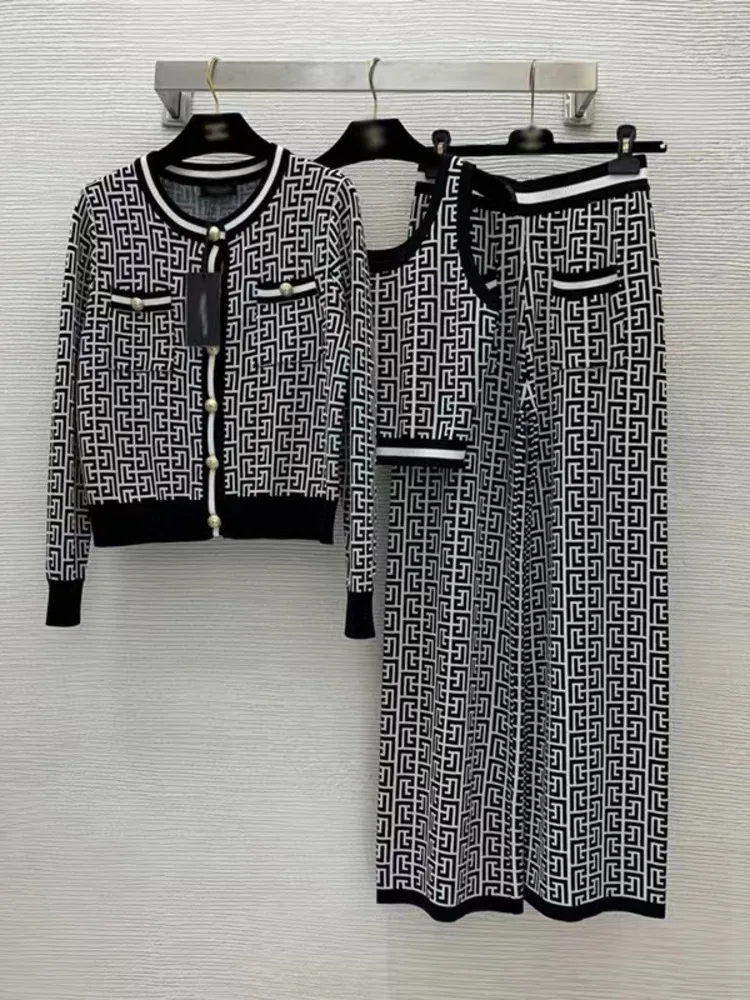 Traje-Retro-de-moda-para-mujer-conjunto-de-tres-piezas-de-c-rdigan-y ...