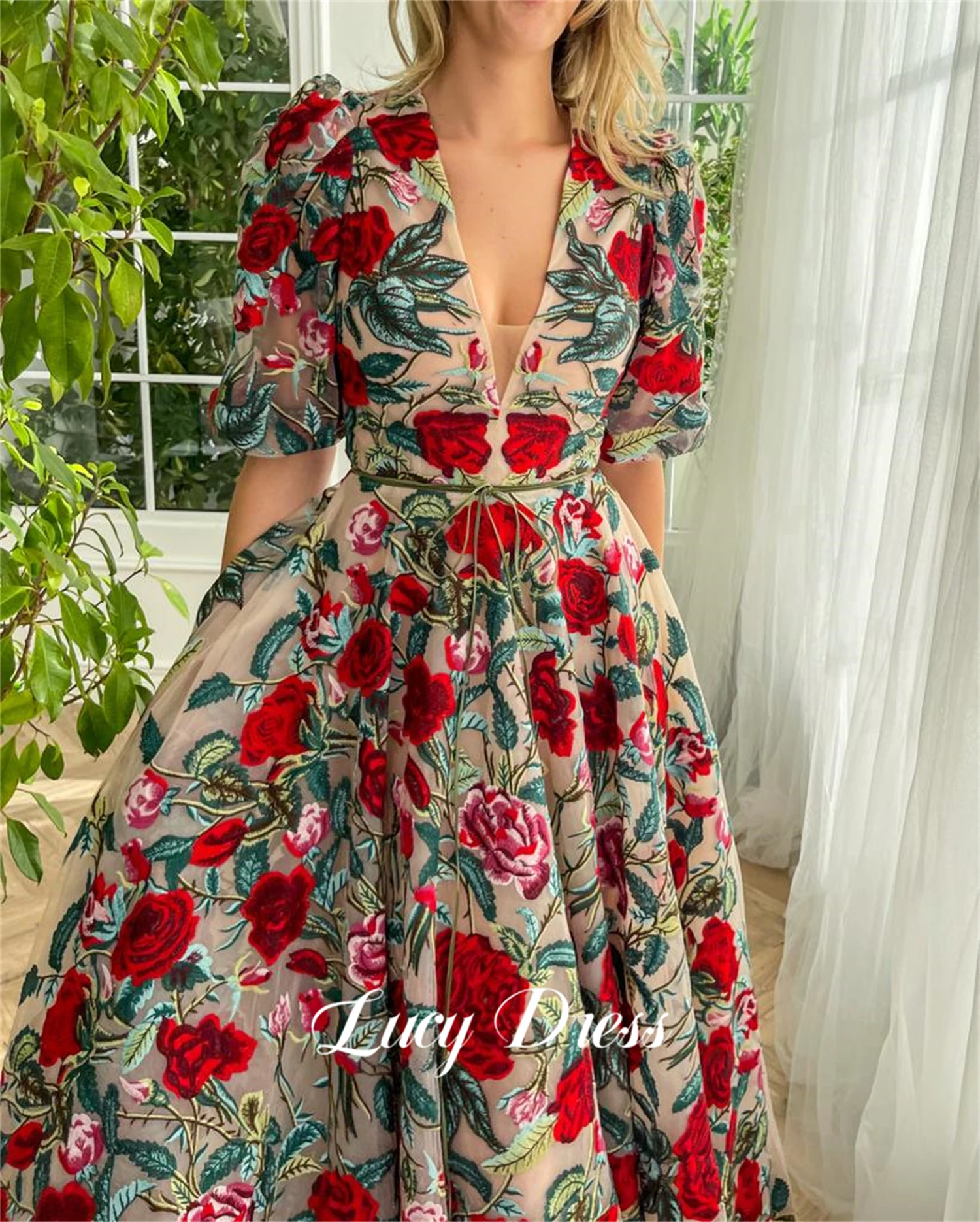 Lucy-Party-Dress-Ball-Gown-V-Collar-Wedding-Floral-Lace-Evening-Dresses ...
