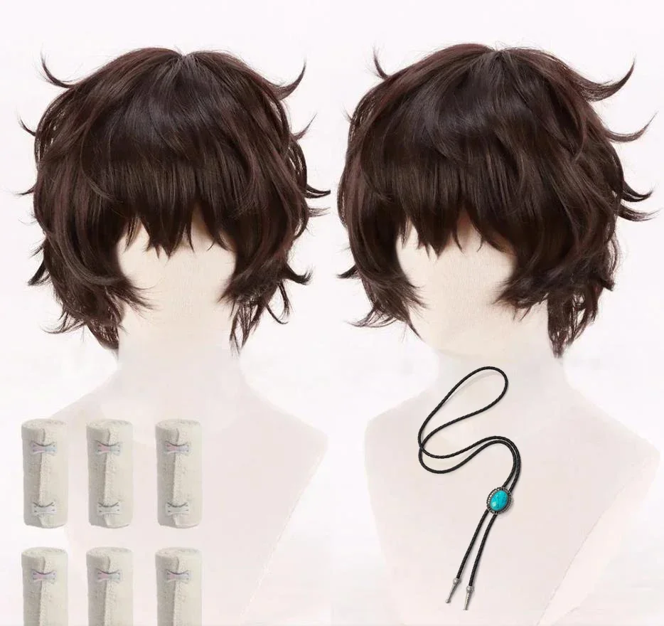 Anime Dazai Osamu Wig Cosplay Dark Brown Short Curly Anime Dazai Osamu ...
