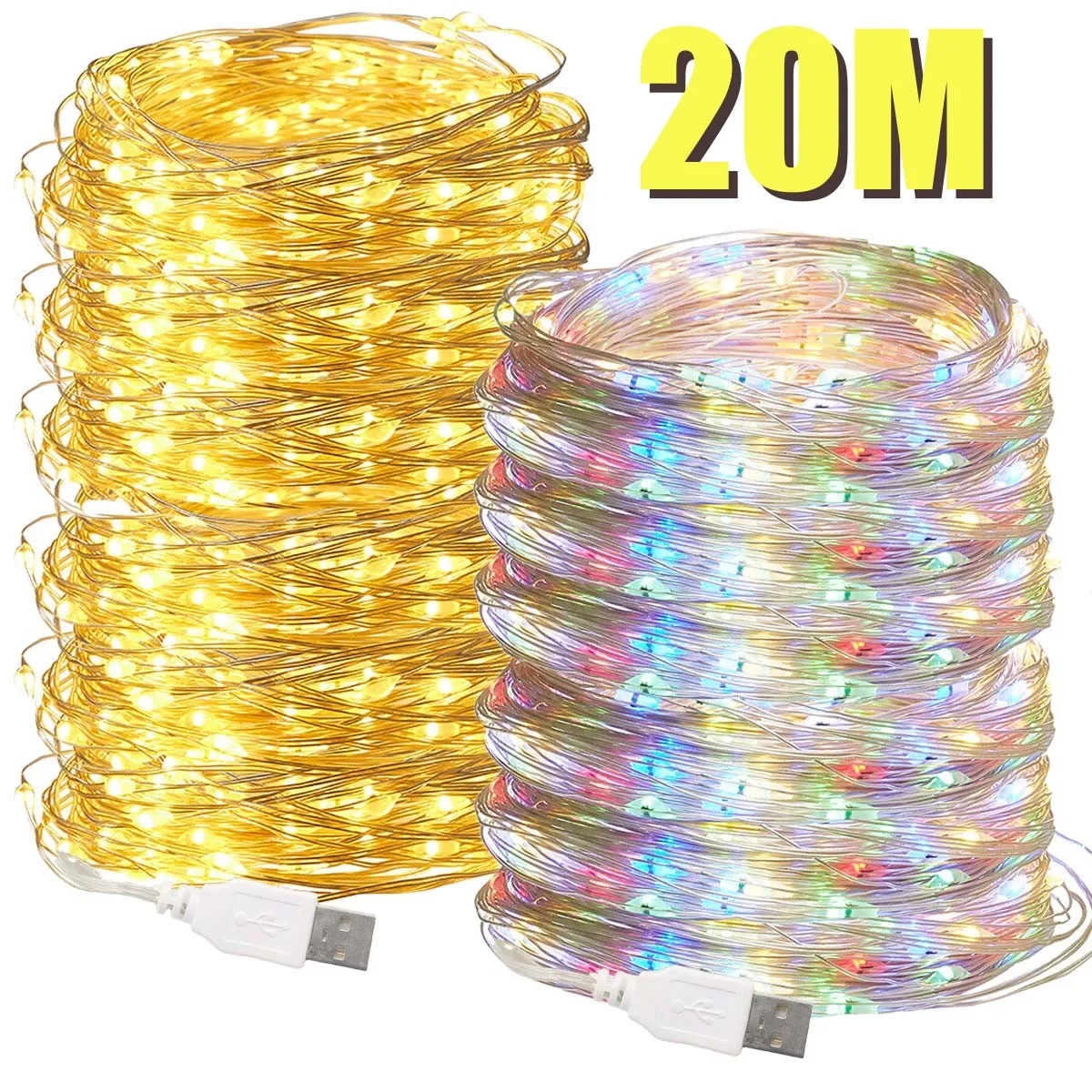 20M USB LED Lights String Waterproof Copper Wire Fairy Garland Light ...