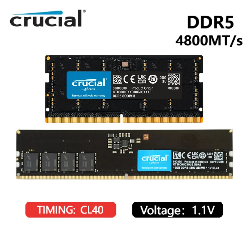 New Original Crucial Ram 16gb 32gb Ddr5 4800mhz Cl40 Udimm Pc Desktop ...