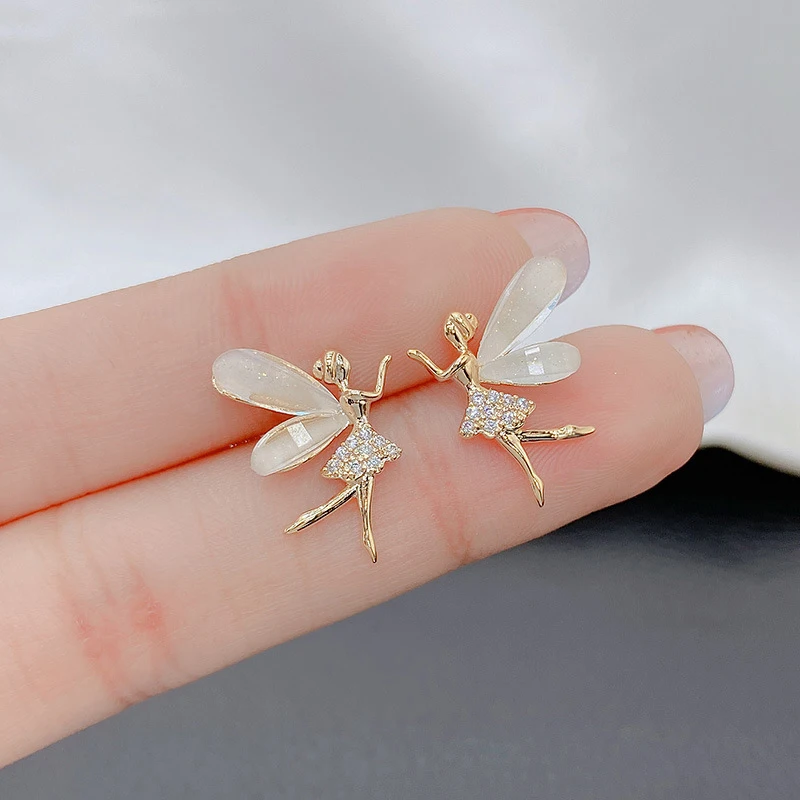 Fashion Cute Flower Wings Elf Stud Earring For Women Girls Design ...