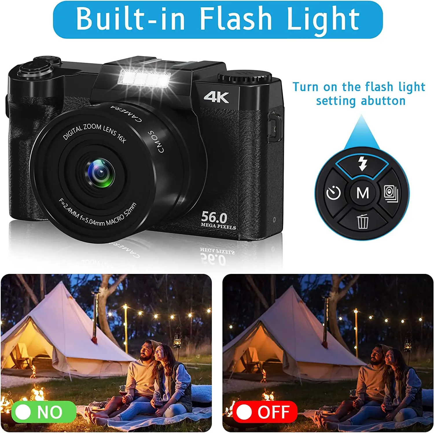 56MP Digital Photo Camera For Photography 4K Vlog Camcorder 3" Screen ...