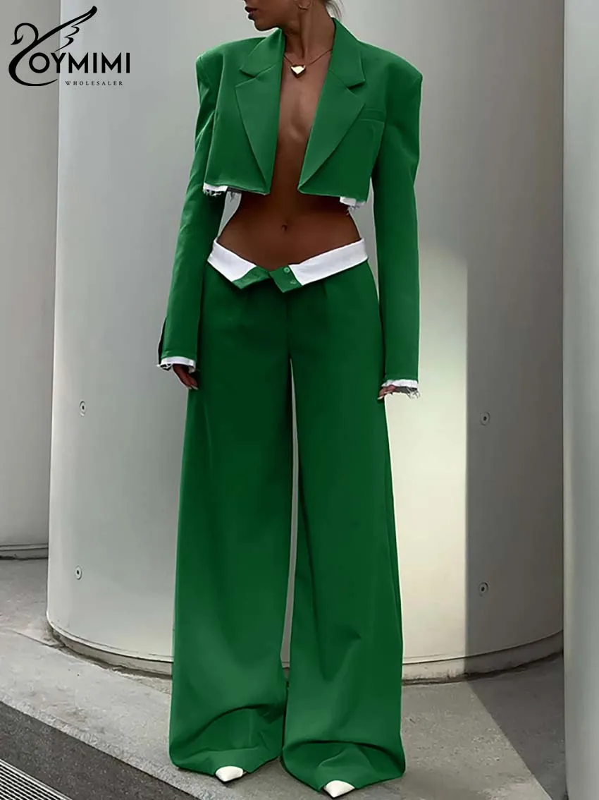 Oymimi-Fashion-Green-Patchwork-Two-Piece-Set-For-Women-Elegant-Lapel ...
