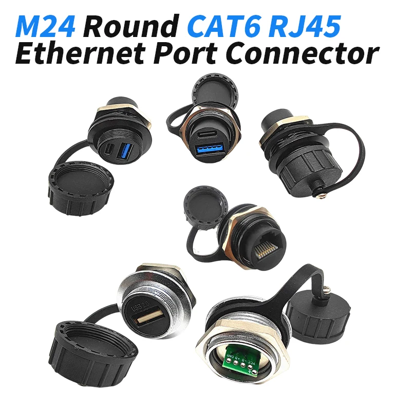 M24 Round CAT6 RJ45 Ethernet Port Connector USB Female Socket HDMI ...
