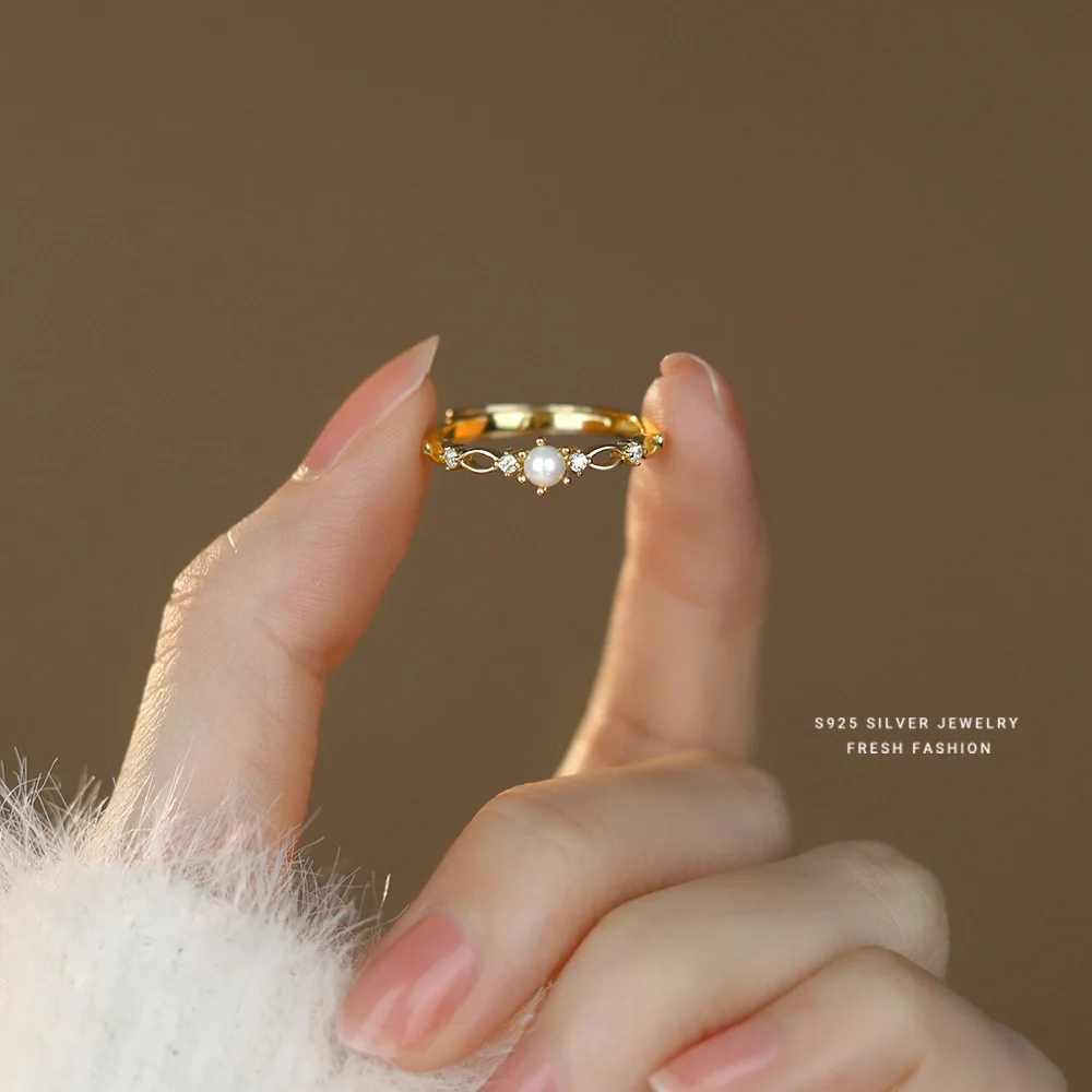 Girls-Real-925-Sterling-Silver-French-Light-Luxury-Shell-Pearls-Ring ...