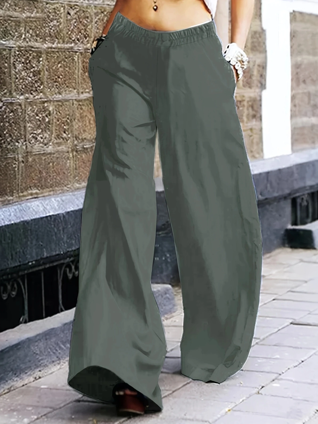 Women-Fashion-Solid-Color-Full-Length-Pants-Casual-High-Waist-Long ...