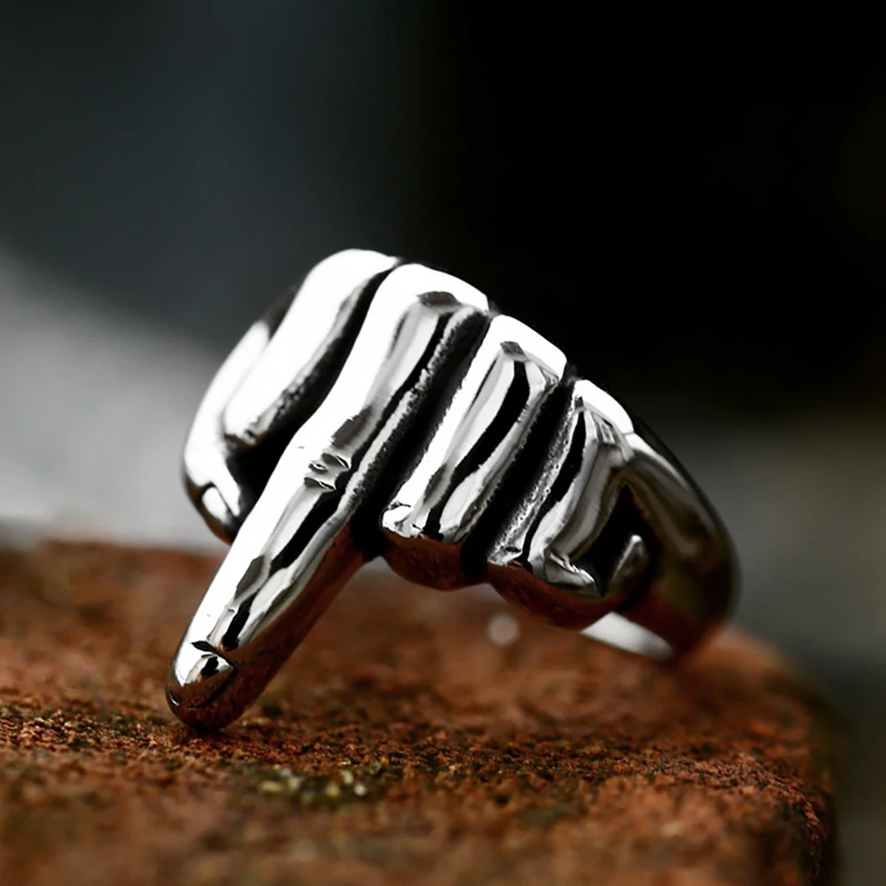 Punk Hip Hop 316L Stainless Steel Middle Finger Men's Ring Unique ...