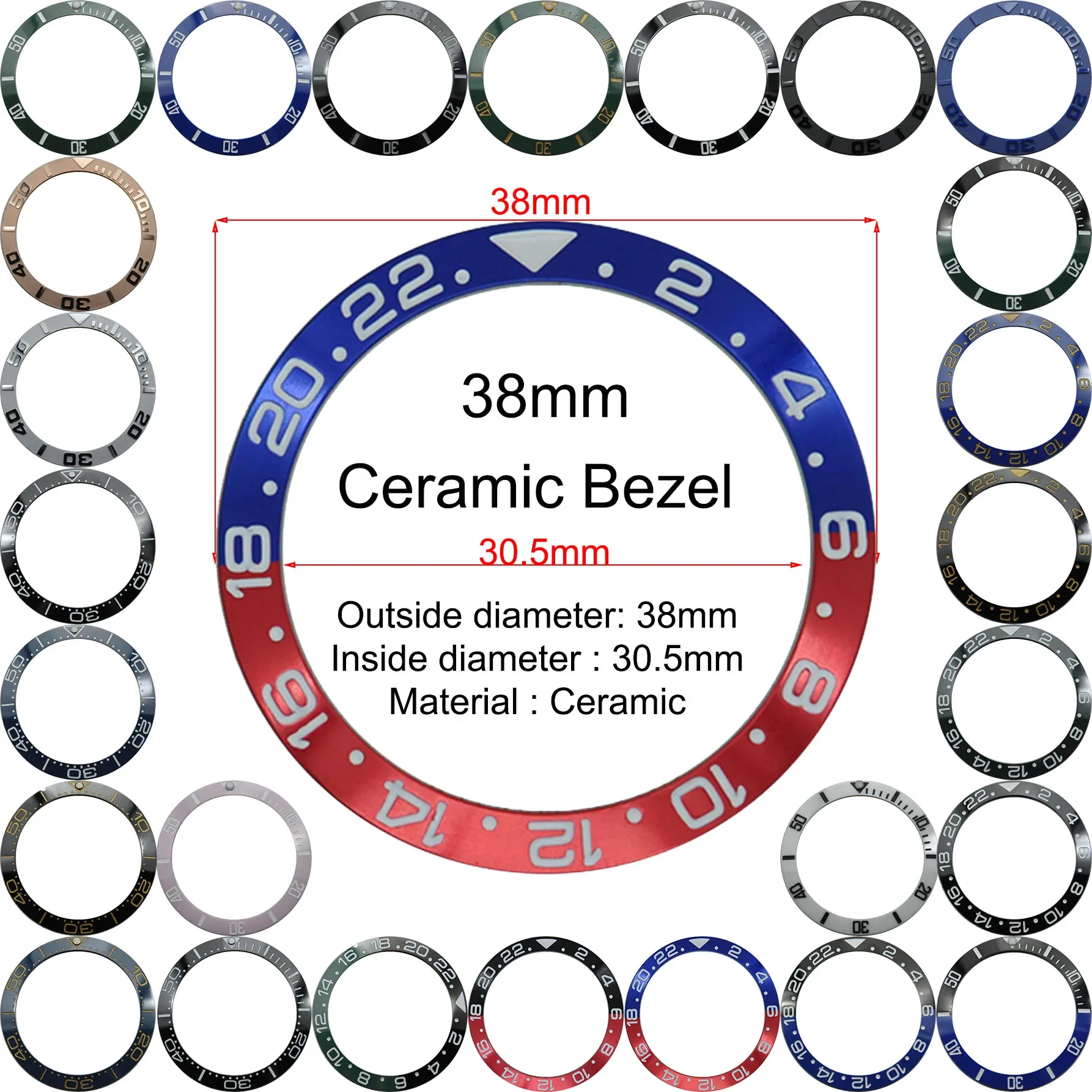 38mm Ceramic Bezel GMT and Diving watch Insert For 40mm Mens Watch ...