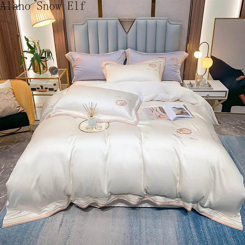 100% Lyocell Silk Bedroom Comforter Set Duvet Cover Queen Bedding Set ...