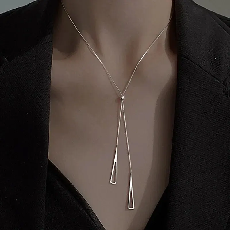 Simple-Geometric-Hollow-Triangle-Pull-Necklace-Women-s-Unique-Niche ...