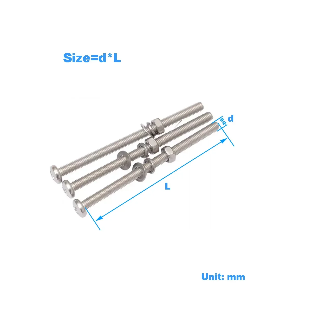 304-Stainless-Steel-Extended-Screw-With-Washer-And-Nut-Complete-Set ...