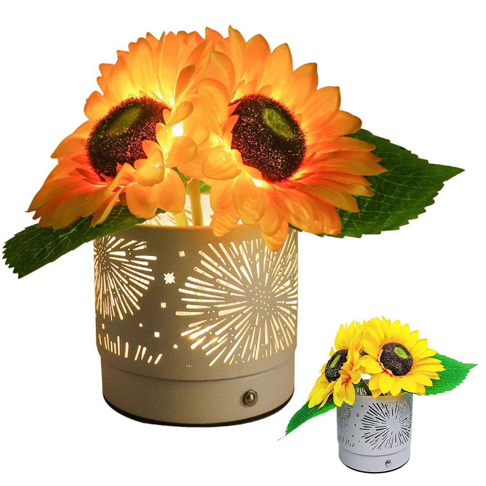 Sunflowers-Flower-Touch-Lamp-Cordless-Table-Lamp-Battery-Operated ...
